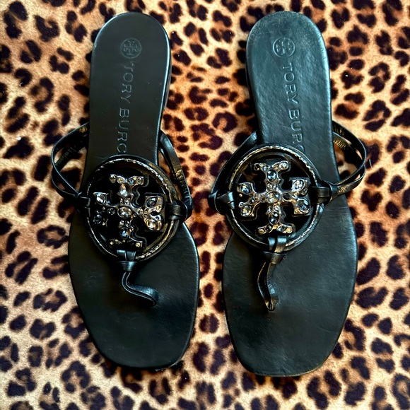 Tory Burch | Shoes | Tory Burch Crystal Miller Square Toe Black Leather ...
